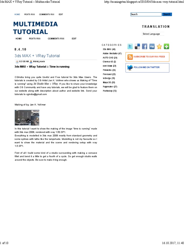 3ds MAX + VRay Tutorial Multimedia Tutorial | PDF | Rendering (Computer ...