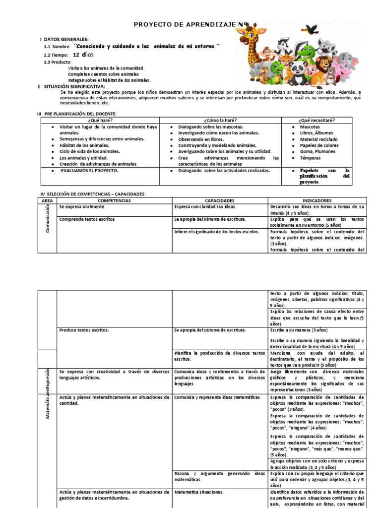PROYECTO DE APRENDIZAJE ANIMALES - Noviembre | PDF | Observación ...