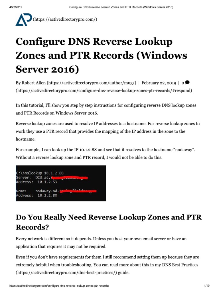 Configure DNS Reverse Lookup Zones and P | PDF