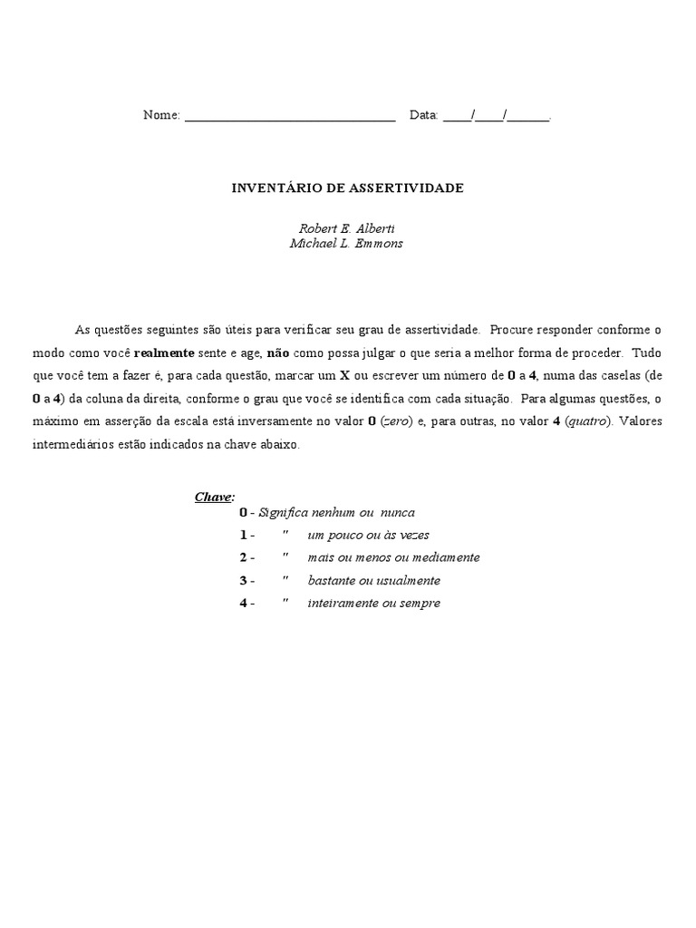 INVENTÁRIO DE ASSERTIVIDADE (Limpo) | Download grátis PDF | Science | Ciência e Tecnologia