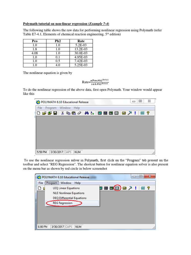 Polymath Tutorial On Non-Linear Regression (Example 7-4) : A Pco 2 1+ 2 | PDF | Regression ...