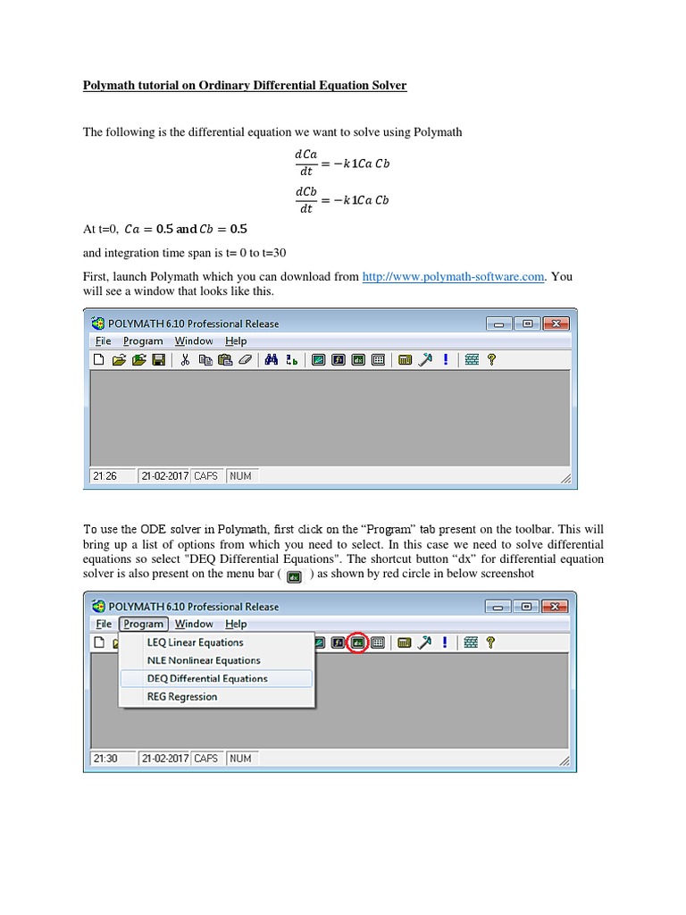 Polymath Tutorial On Ordinary Differential Equation Solver | PDF | Ordinary Differential ...
