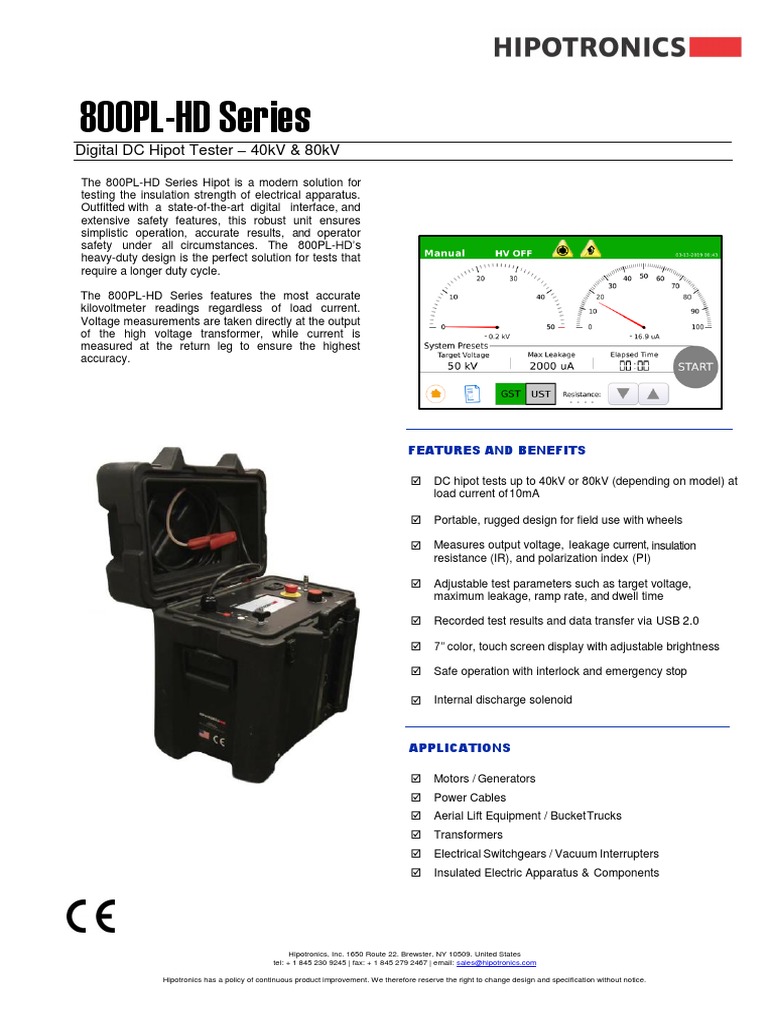 800PL-HD Series: Digital DC Hipot Tester - 40kV & 80kV | PDF ...
