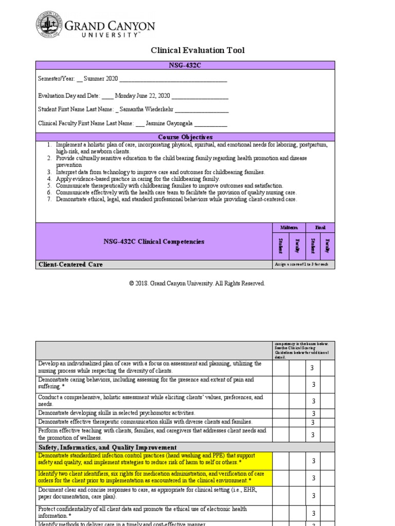 Ob Clinical Evaluation Tool | PDF | Competence (Human Resources) | Nursing