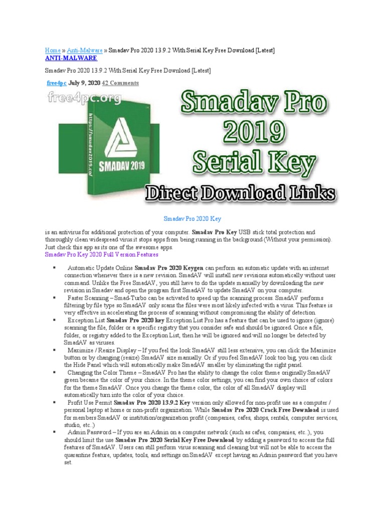 Smadav Pro 2020 Free Download & Key | PDF