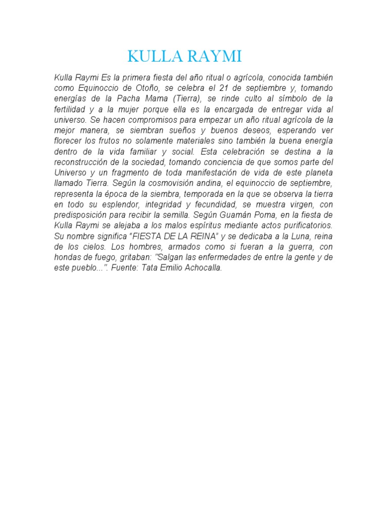 Kulla Raymi: Fiesta Andina de Fertilidad | PDF | Ciencias sociales ...
