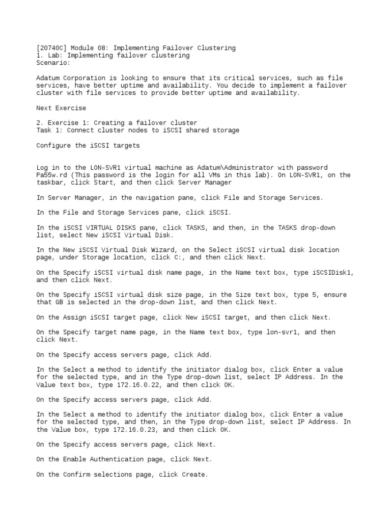 Lab 8 Server 2016 Pdf Computer Cluster Command Line Interface