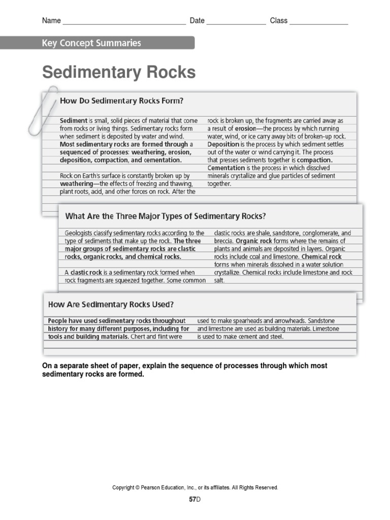 Sedimentary Rocks: Name Date Class | PDF | Sedimentary Rock | Clastic Rock