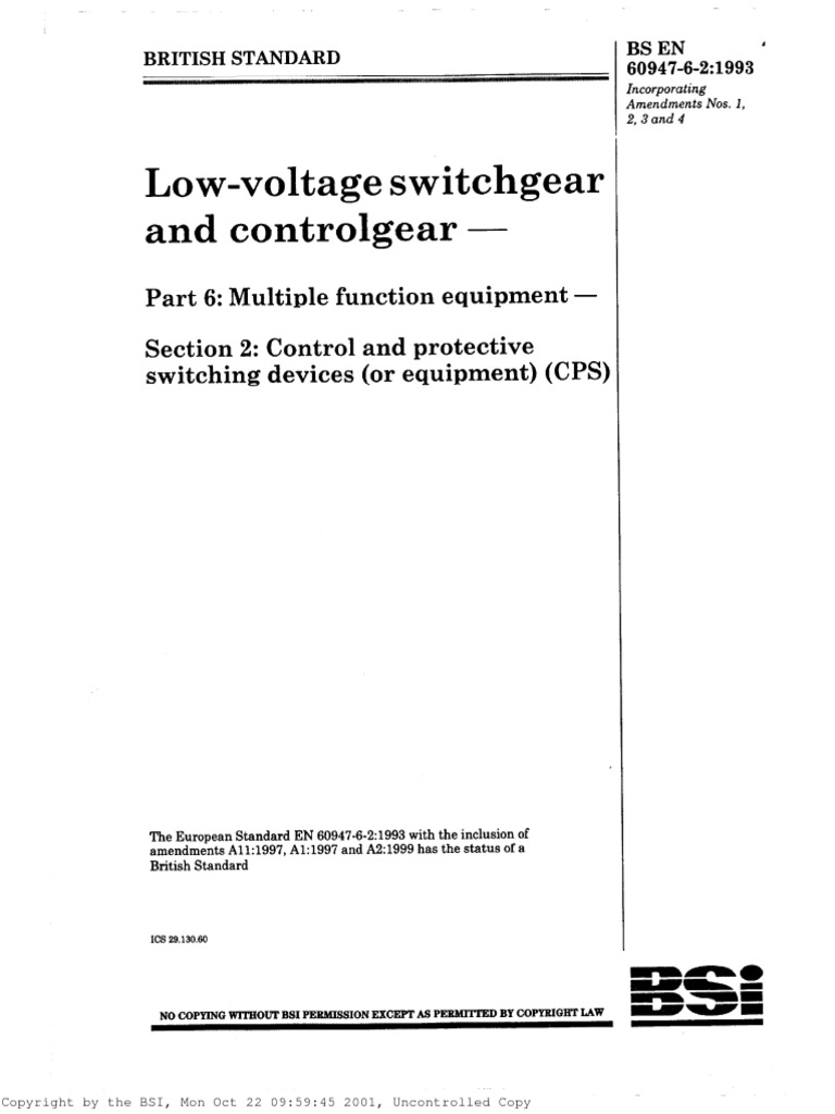 IEC 60947-6-2-1993 - Low-Voltage Switchgear and Controlgear - Multiple Function Equipment ...