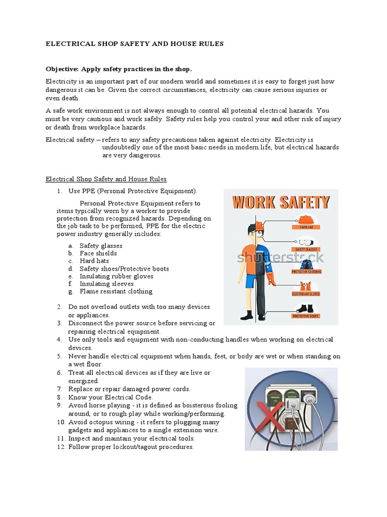 Electrical Shop Safety and House Rules | PDF | Personal Protective ...