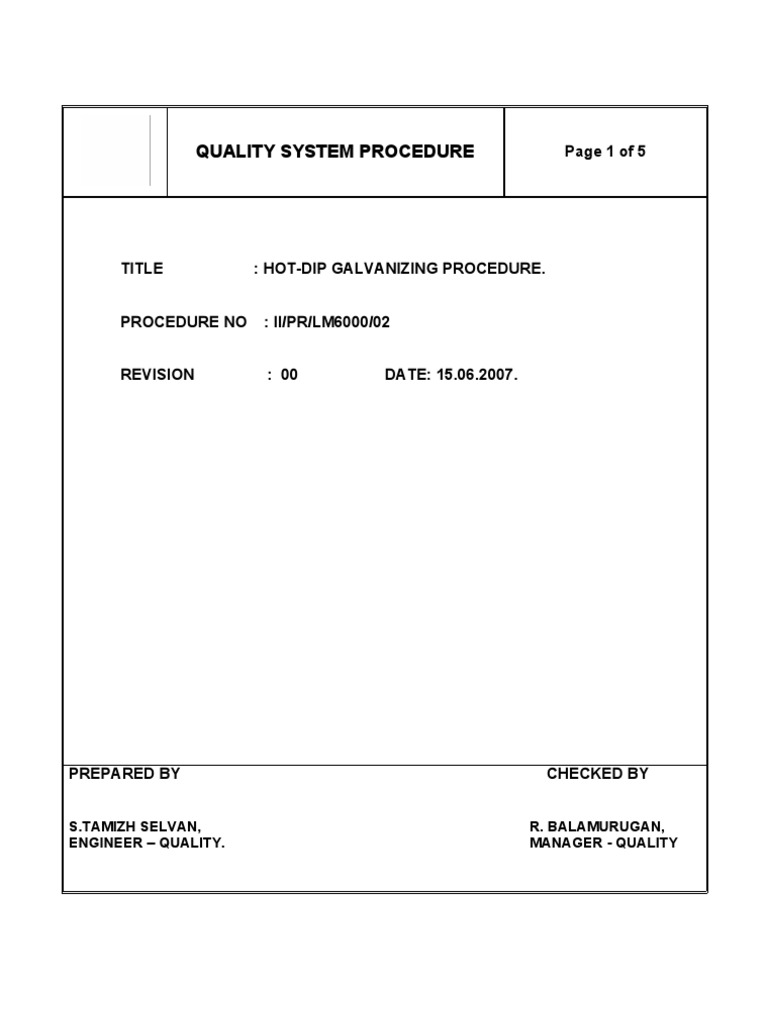 Galvanizing Procedure | Download Free PDF | Galvanization | Industrial Processes
