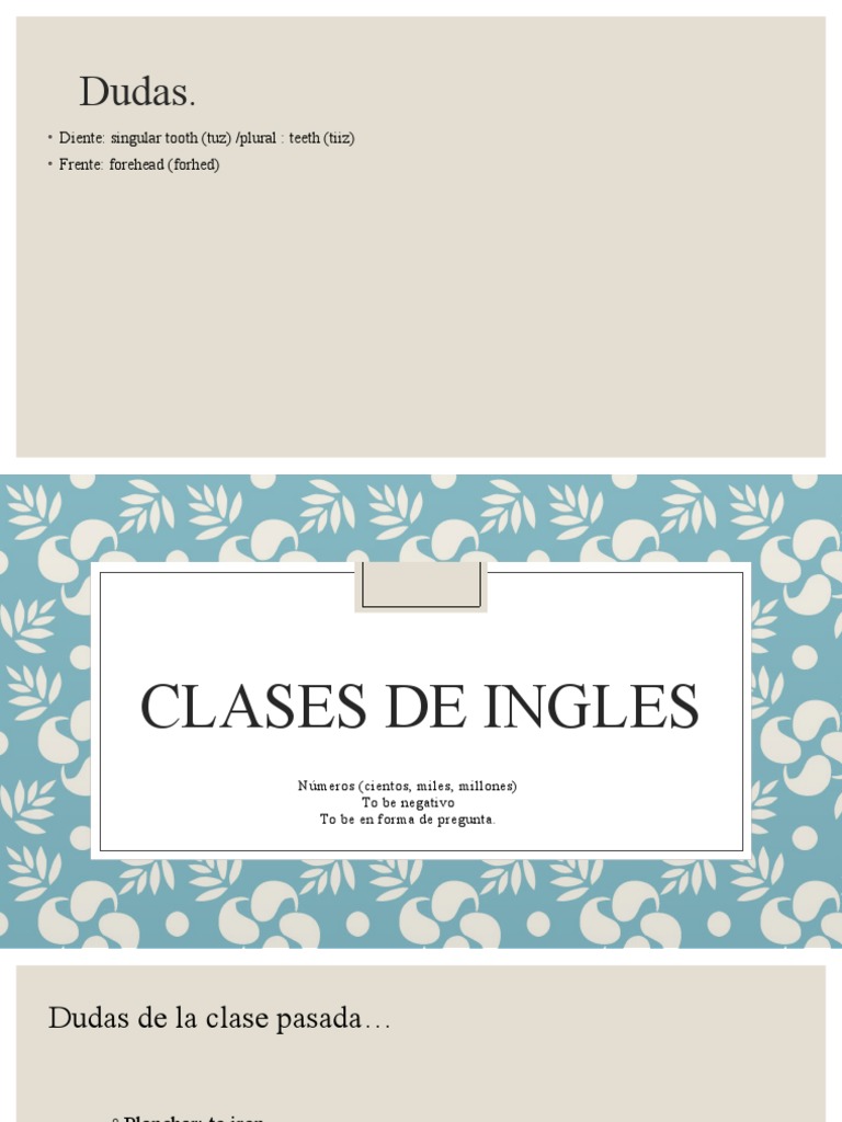 Dudas.: Diente: Singular Tooth (Tuz) /plural: Teeth (Tiiz) Frente ...