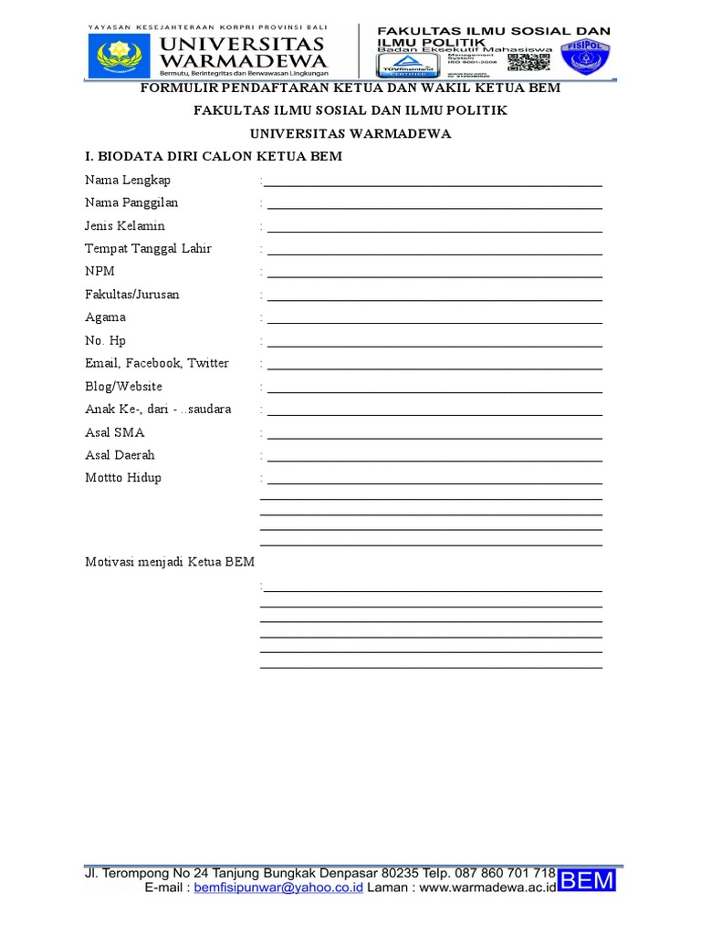 Formulir Ketua Bem | PDF