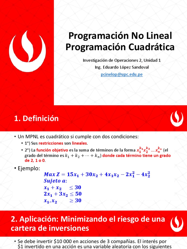 1 - 4 Programación No Lineal Progamacion Cuadrática | PDF | Diferencia ...