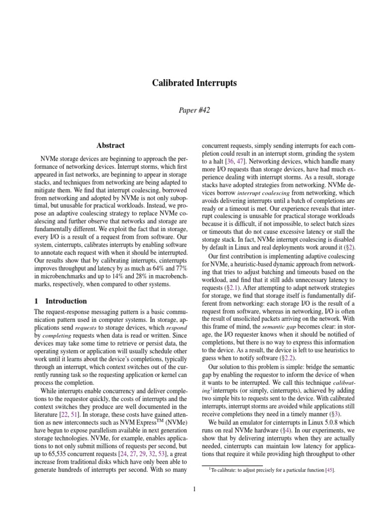 Calibrated Interrupts: Paper #42 | PDF | Network Interface Controller | Computer Network