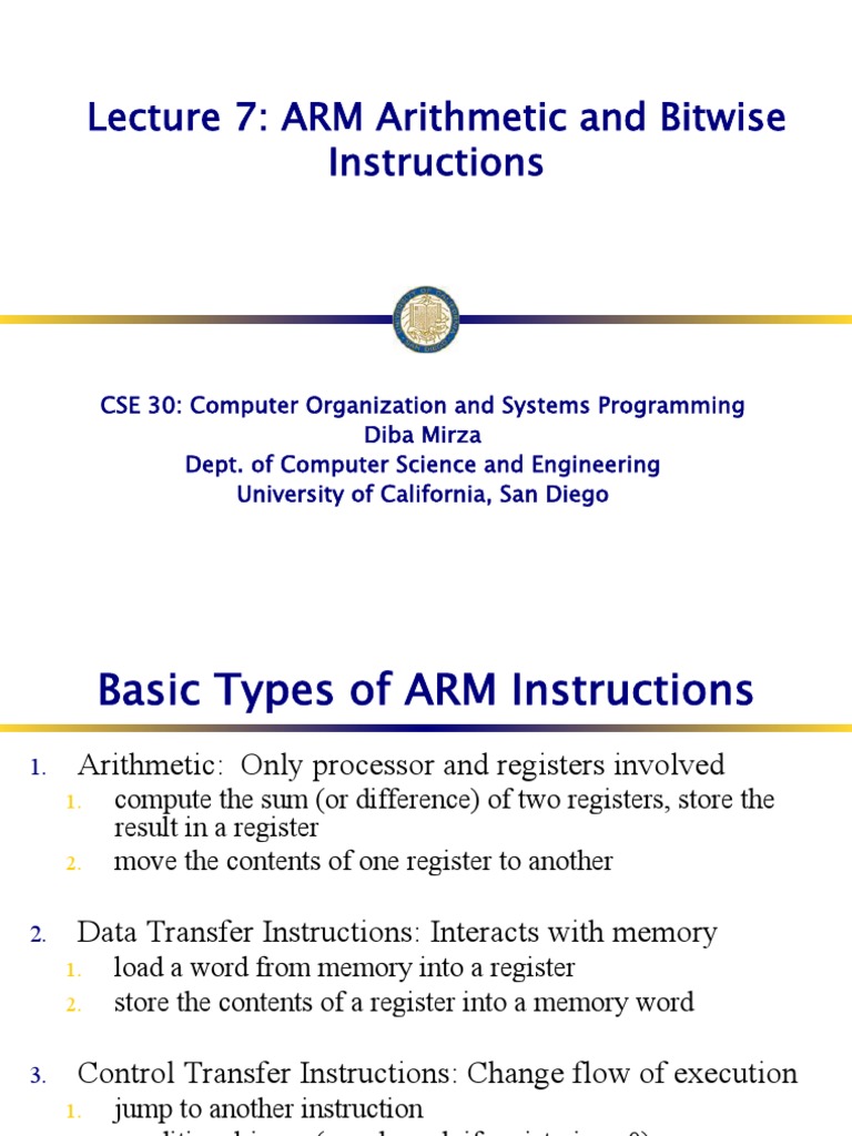 Lecture 7: ARM Arithmetic and Bitwise Instructions | Download Free PDF ...