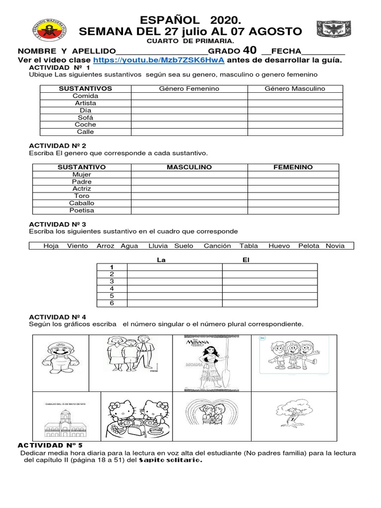 Actividades de Género y Lectura para 4º Primaria | PDF