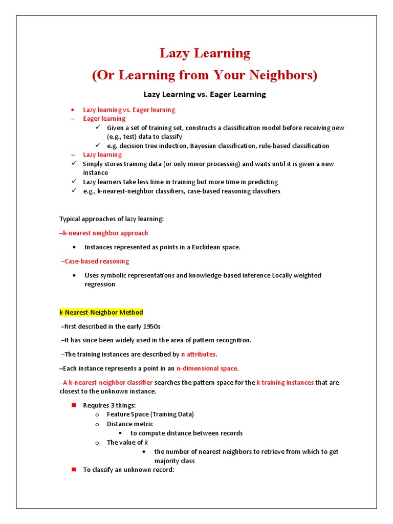 Lazy Learning vs Eager Learning KNN Classification | PDF | Statistical ... Lazy Learning vs Eager Learning KNN Classification | PDF | Statistical ...
