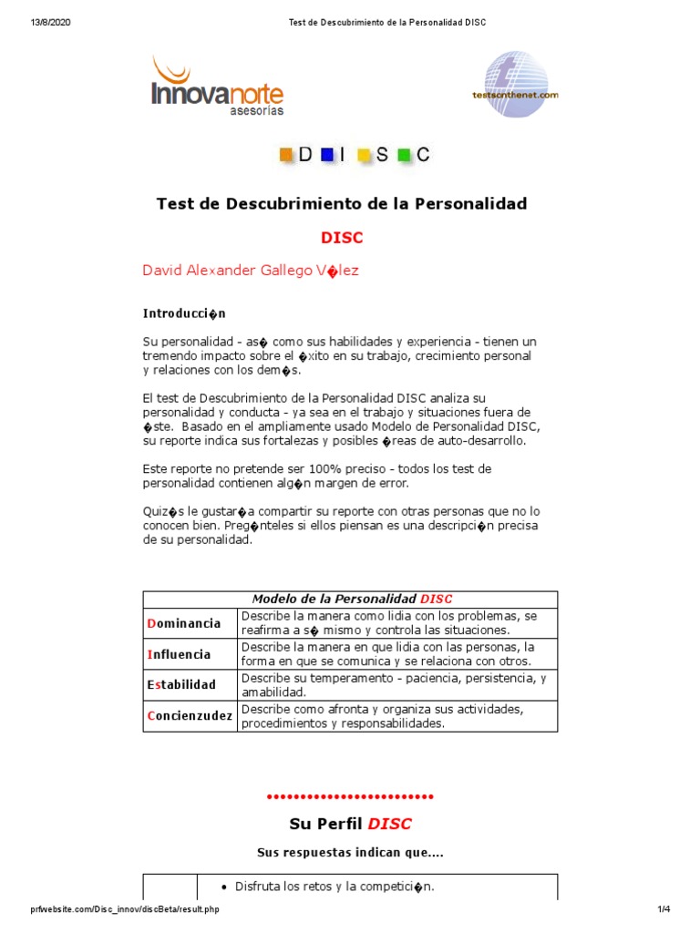 Test de Descubrimiento de La Personalidad DISC | PDF | Science ...