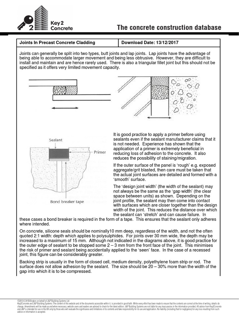 Joints in Precast Concrete Cladding PDF | PDF | Concrete | Engineering ...