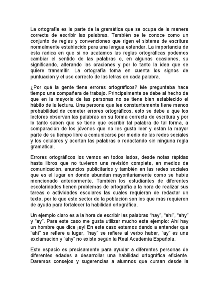 La Ortografía Es La Parte de La Gramática Que Se Ocupa de La Manera ...