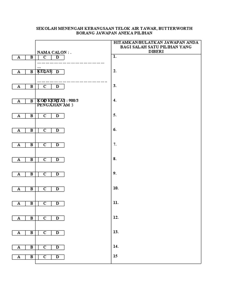 Contoh Kertas Jawapan Objektif | PDF