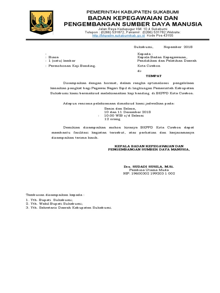 Surat Permohonan Kunjungan Kerja Kota Cirebon | PDF