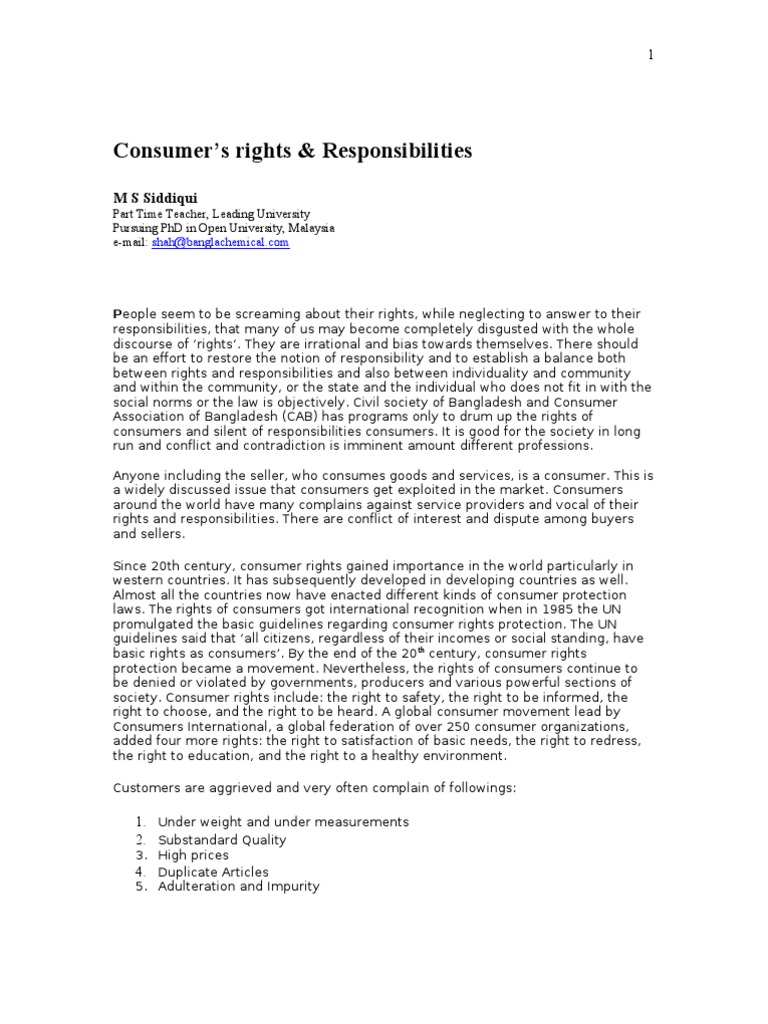 Consumer Rights and Responsibilities | PDF | Consumer Protection | Lawsuit