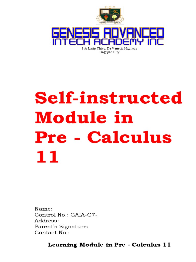 Self-Instructed Module in Pre - Calculus 11 | PDF | Circle | Geometric ...