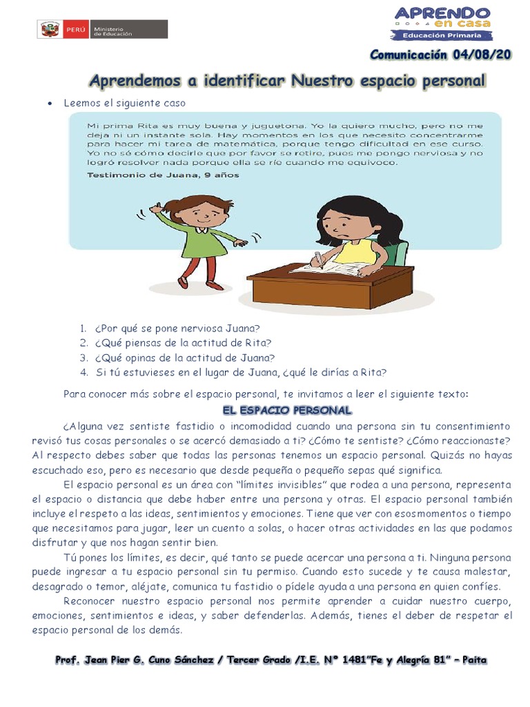 Aprendemos A Identificar Nuestro Espacio Personal | PDF