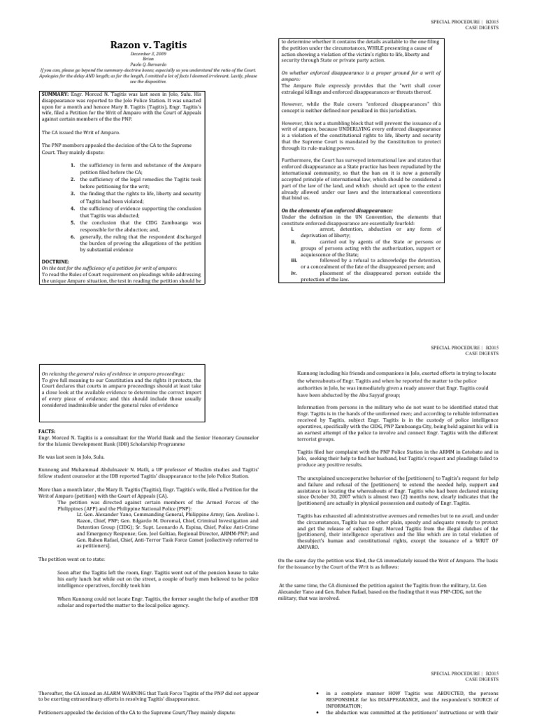 E. Razon V Tagitis | PDF | Burden Of Proof (Law) | Evidence
