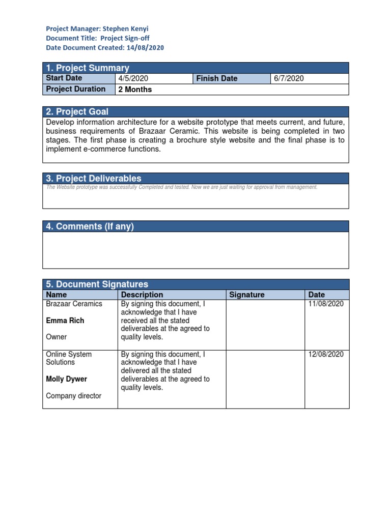 Sign-Off Document | PDF