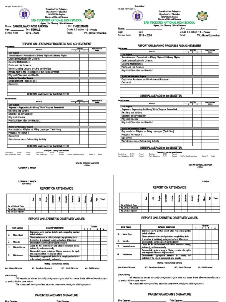 DepEd Form 138-A School Progress Report | PDF | Value (Ethics) | Learning