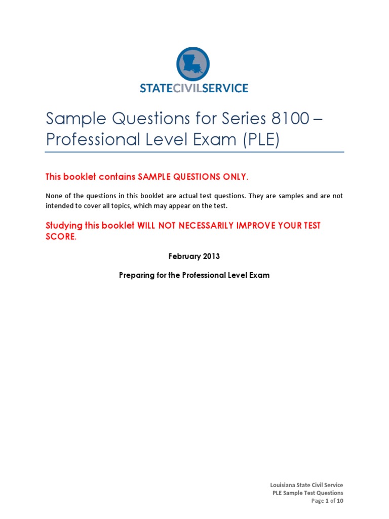 Sample Questions For Series 8100 - Professional Level Exam (PLE) | PDF ...