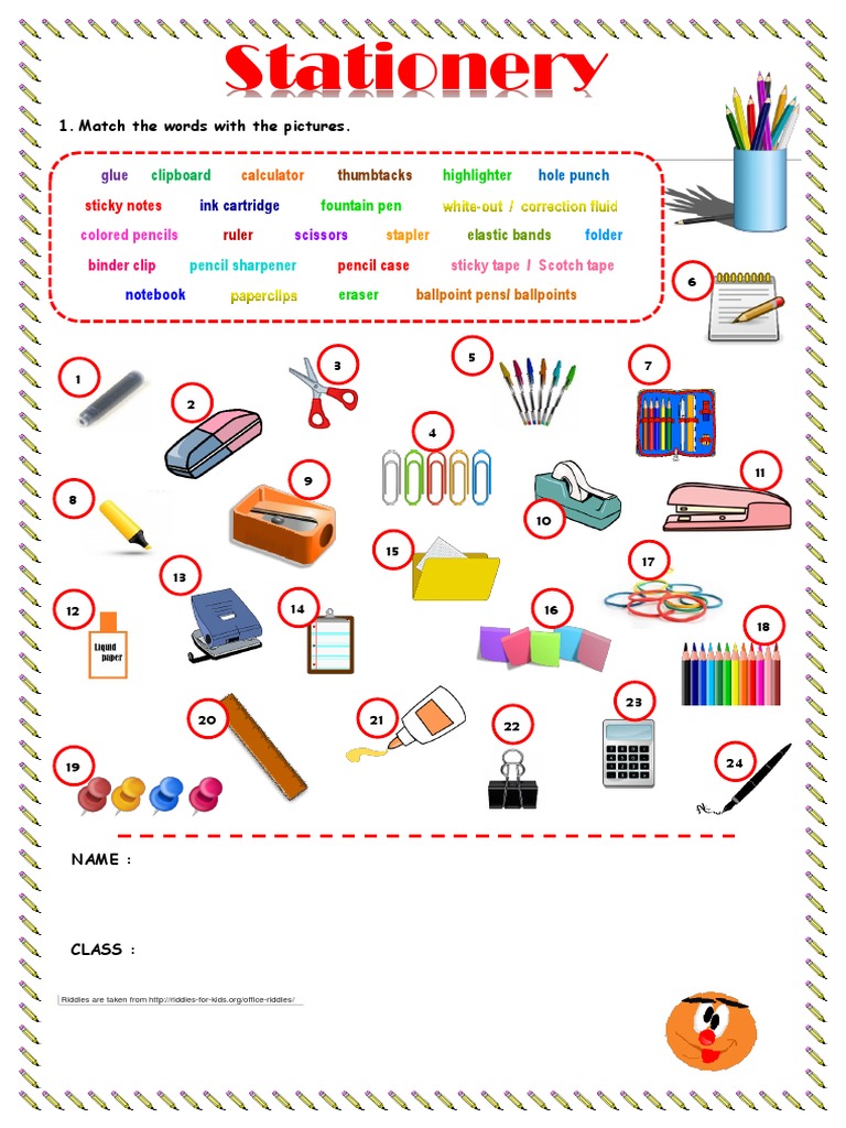 Stationery Worksheet 2 PDF | Download Free PDF | Office Work | Office ...