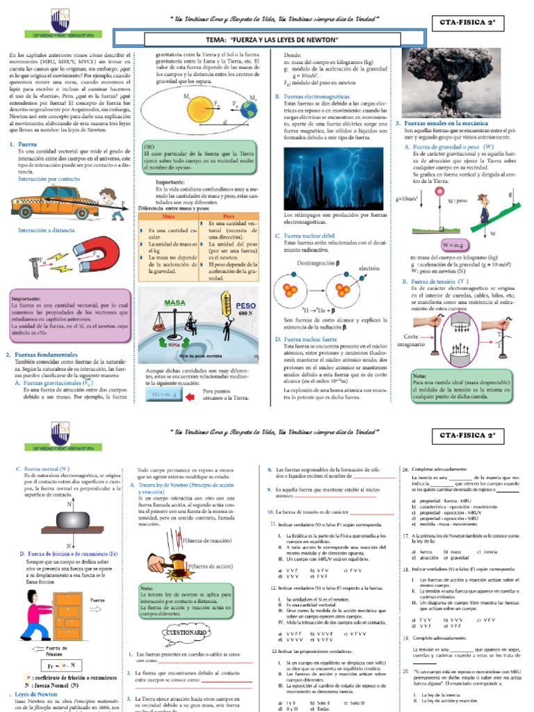Tema Fuerzas y Las Leyes de Newton 2do PDF | PDF