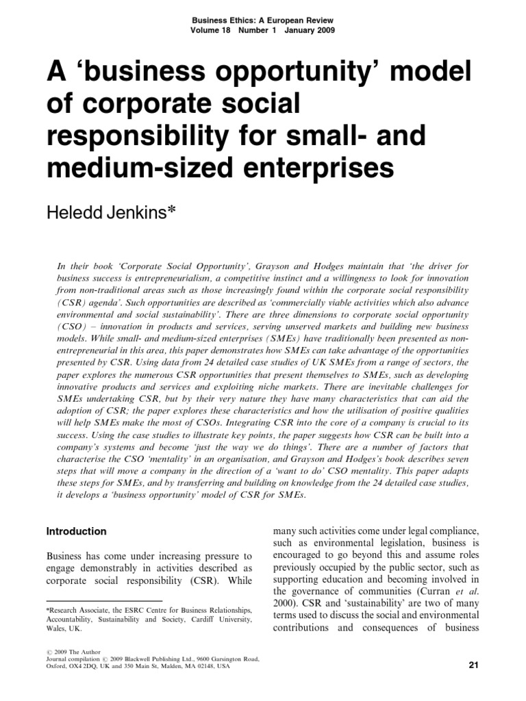 A Business Opportunity Model of Corporat PDF | PDF | Corporate Social ...