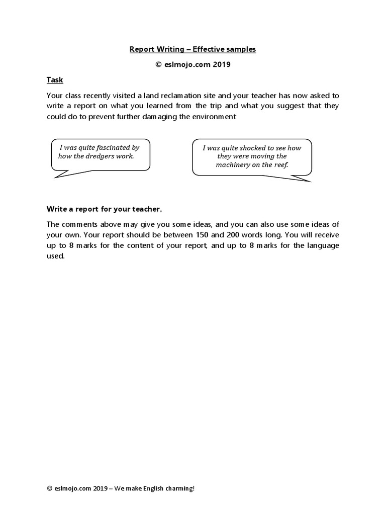Report Writing - Effective Samples Task | PDF | Natural Environment ...