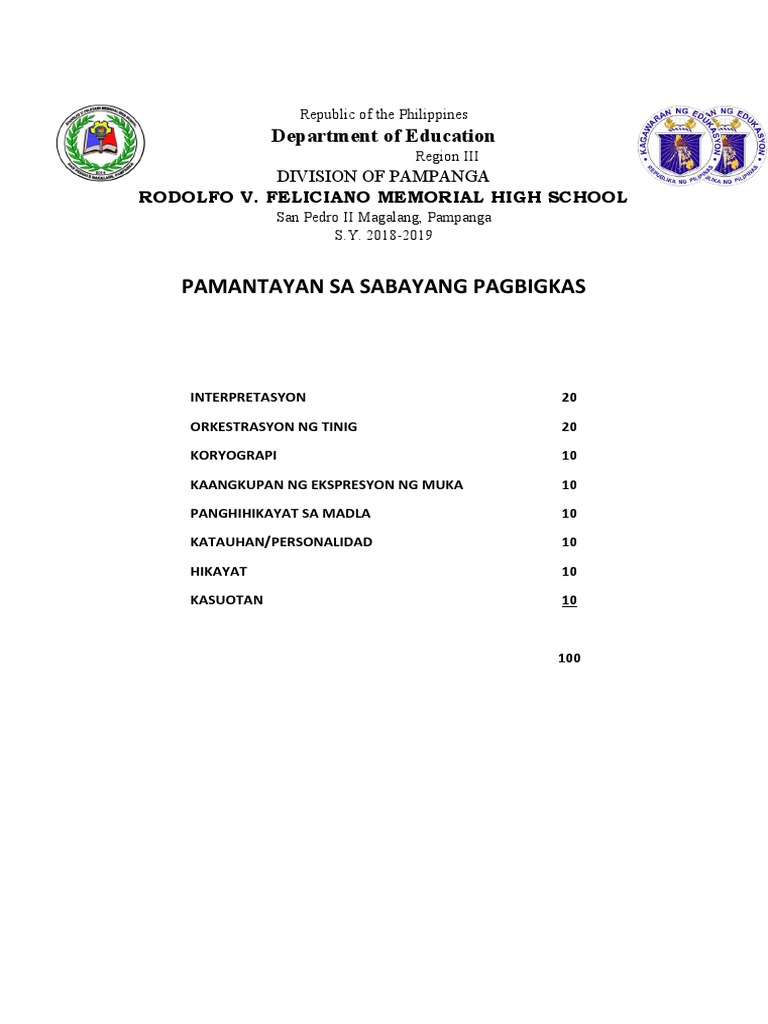 Pamantayan Sa Short Film and Sabayang Pagbigkas | PDF