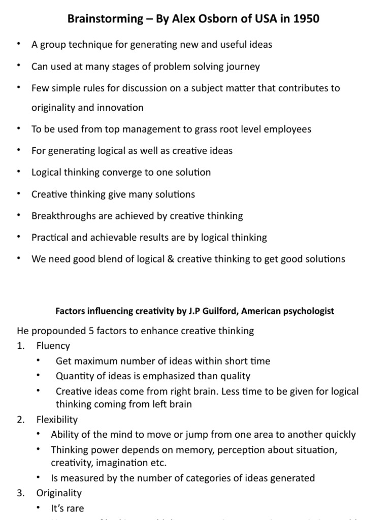 Brainstorming - by Alex Osborn of USA in 1950 | PDF | Creativity | Idea