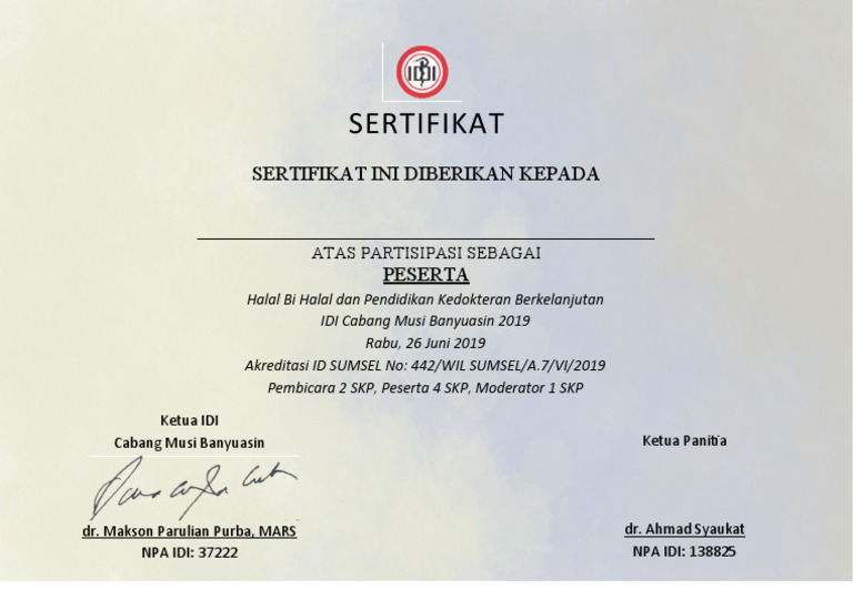 Sertifikat Idi Muba | PDF
