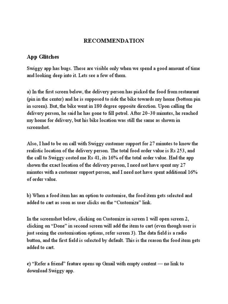 Swiggy App Glitches Review | PDF | Menu | Icon (Computing)