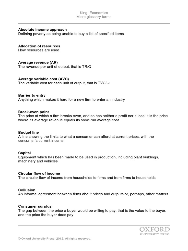 Absolute Income Approach: King: Economics Micro Glossary Terms | PDF | Microeconomics | Demand