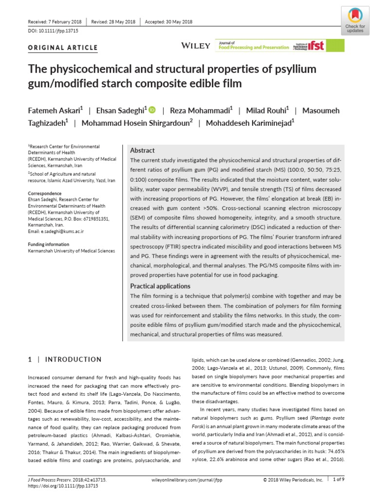 The Physicochemical and Structural Properties of Psyllium Gum/modified ...