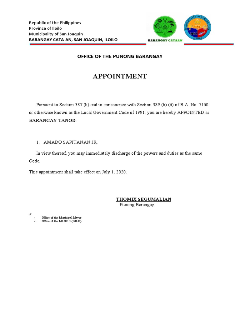 Appointment of Barangay Tanod | PDF