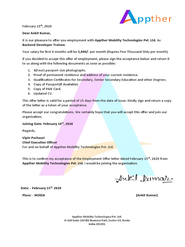Ankit Offer Letter | PDF