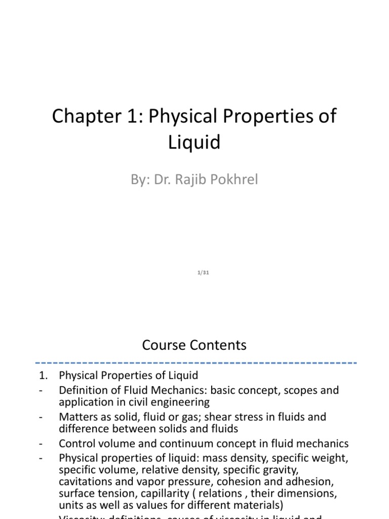 Chapter 1 - Physical Properties of Liquid PDF | PDF | Fluid Mechanics ...