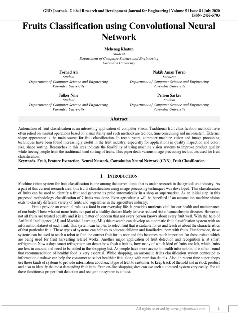 Fruits Classification Using Convolutional Neural Network | PDF ...