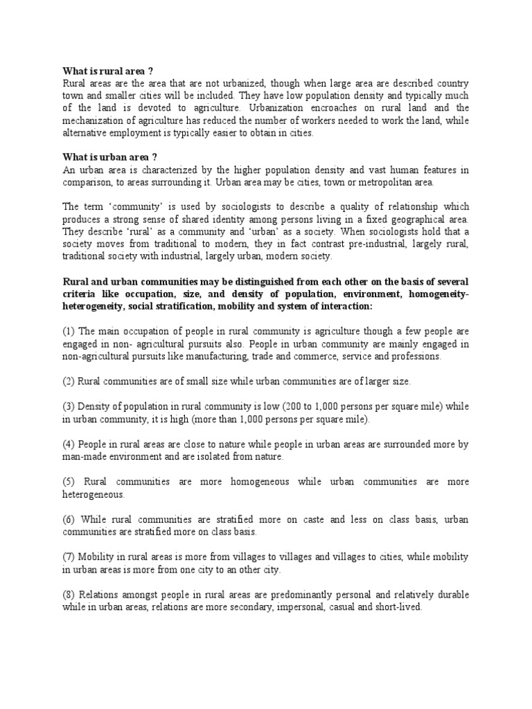 Rural And Urban Communities Pdf Community Society
