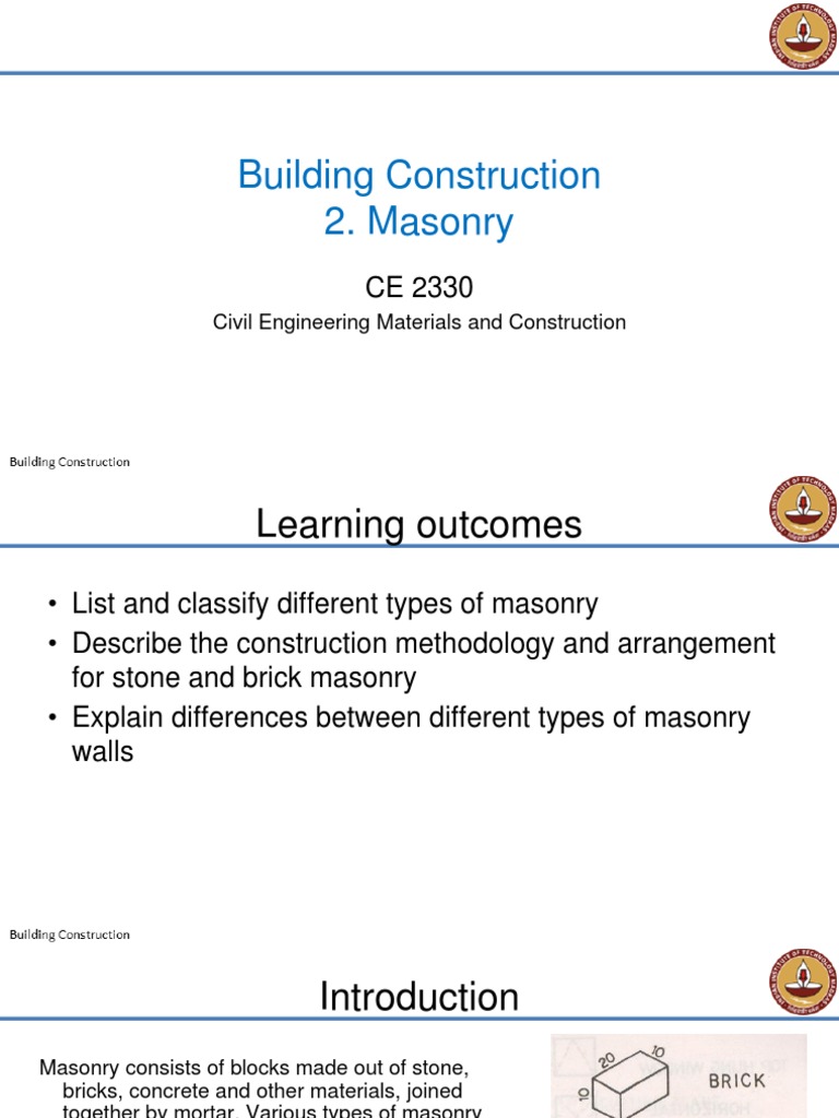Building Construction 2. Masonry: Civil Engineering Materials and ...